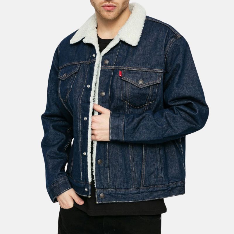 Shearling Denim Jacket Men's - Premium Denim Fabric – Trendy Jacket