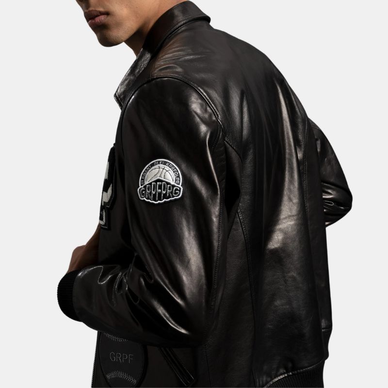 Mens Patched Black Bomber Leather Jacket – Trendy Jacket