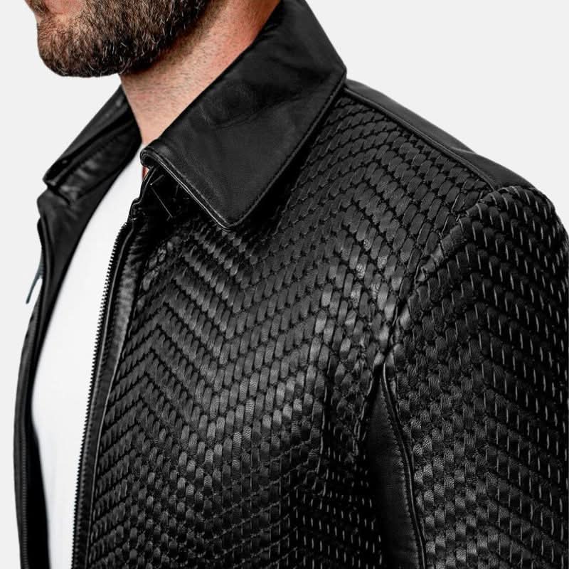 Mens Black Snakeskin Textured Leather Jacket - Moto Jacket – Trendy Jacket